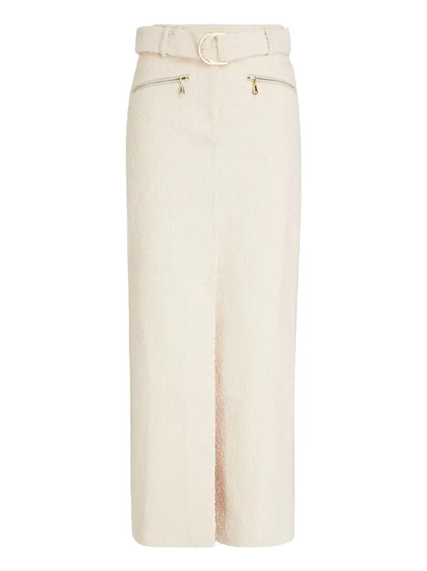 Zimmermann Belted Cotton-blend Bouclé Maxi Skirt - Cream