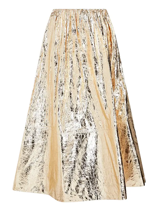 Zimmermann Crinkled Metallic Vinyl Maxi Skirt - Gold