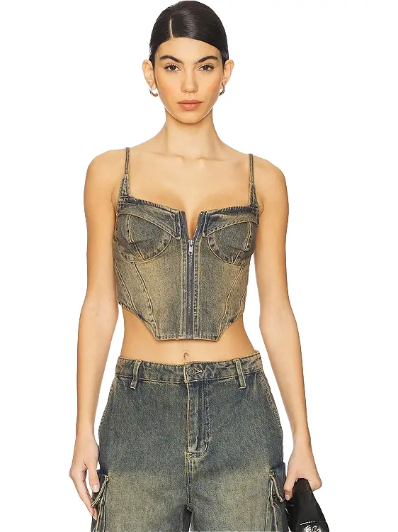 AFRM Iris Denim Bustier - Tinted Grunge Wash