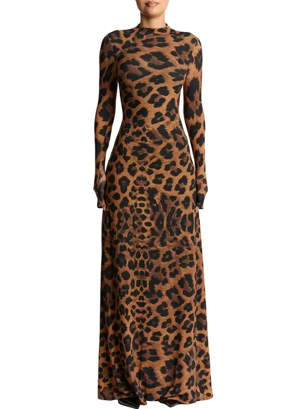 Naked Wardrobe Print Long Sleeve Maxi Dress - Leopard