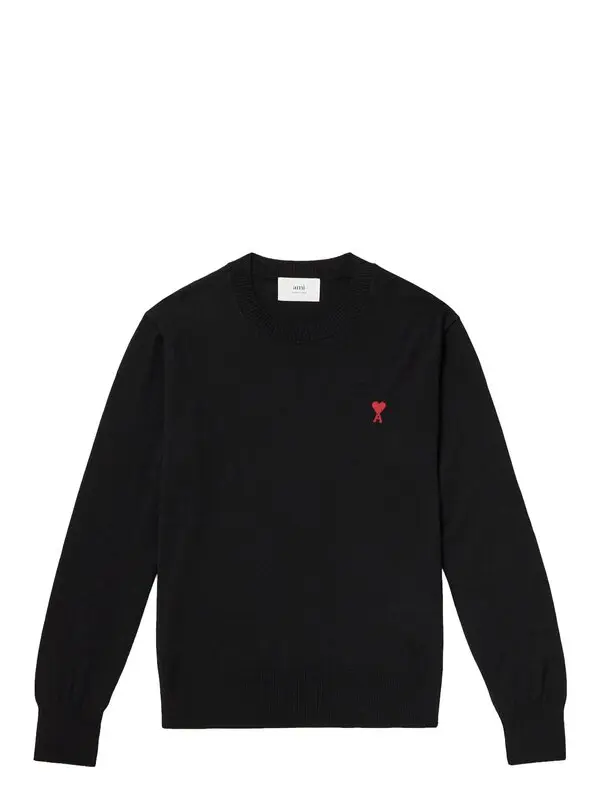 Ami Adc Logo-embroidered Merino Wool Sweater - Black
