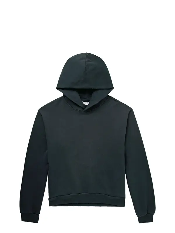 Acne Studios Franziska Garment-dyed Distressed Logo-print Cotton-blend Jersey Hoodie - Black