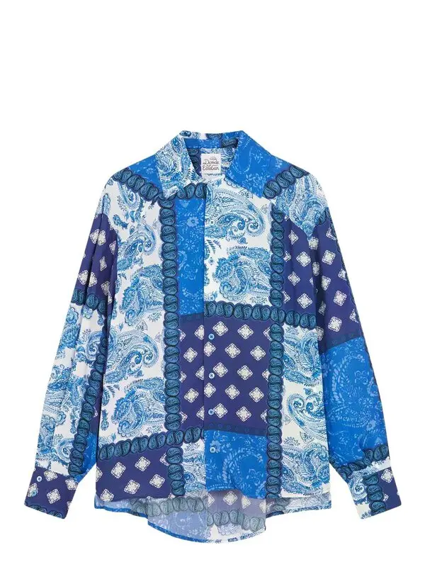 DONDE ESTEBAN Patchwork-print Shirt - Blue