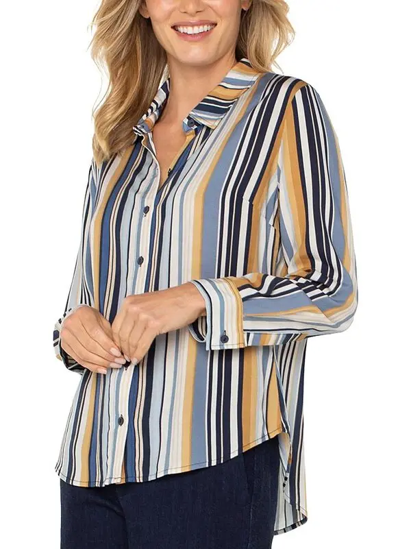 LIVERPOOL Button-front Shirt - French Blue Multi Stripe