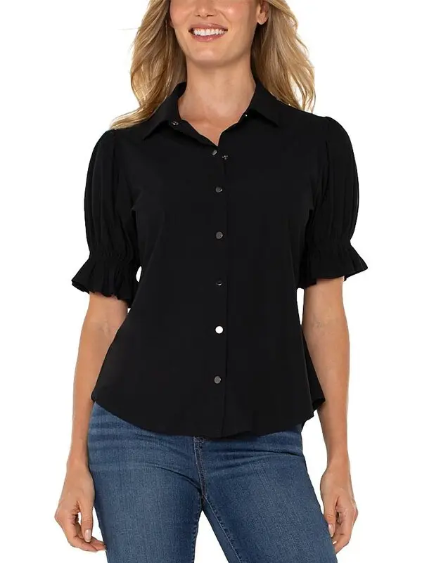 LIVERPOOL Elbow Puff Sleeve Top - Black