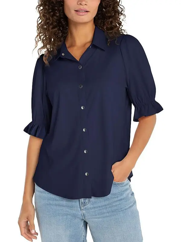 LIVERPOOL Elbow Puff Sleeve Top - Navy Ink