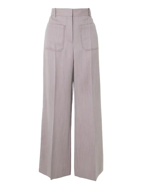 Victoria Beckham Alina Textured-wool Wide-leg Trousers - Gray