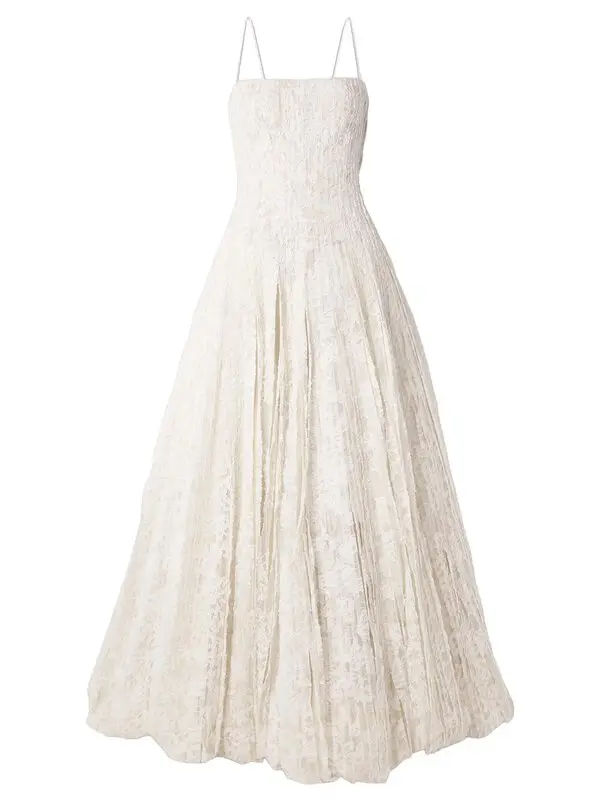 DANIELLE FRANKEL Marlow Pintucked Cotton-blend Corded Lace Gown - Neutrals