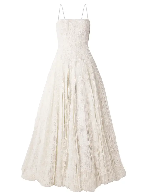 DANIELLE FRANKEL Marlow Pintucked Cotton-blend Corded Lace Gown - Off-white