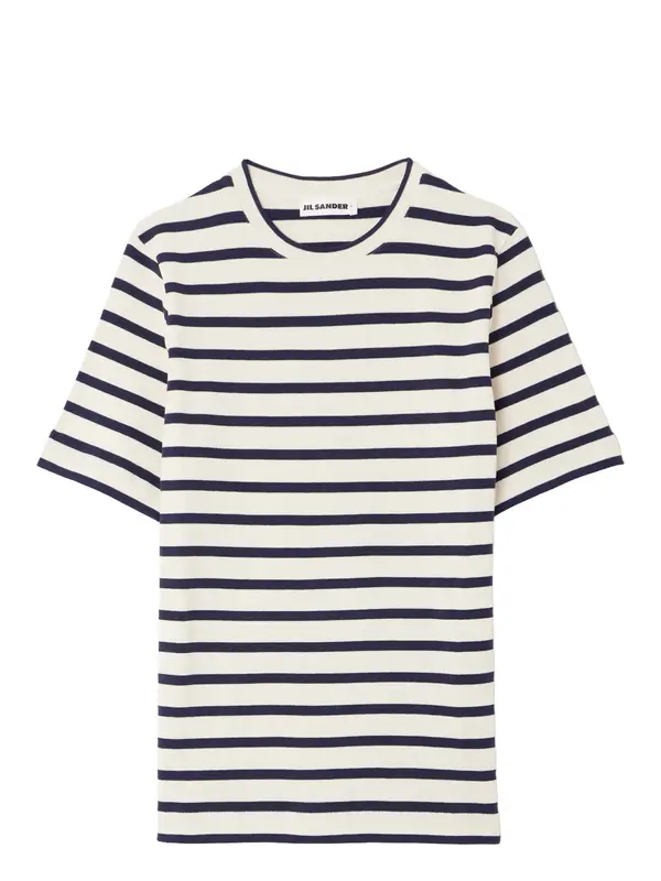 JIL SANDER Striped Knitted Cotton T-shirt - Cream