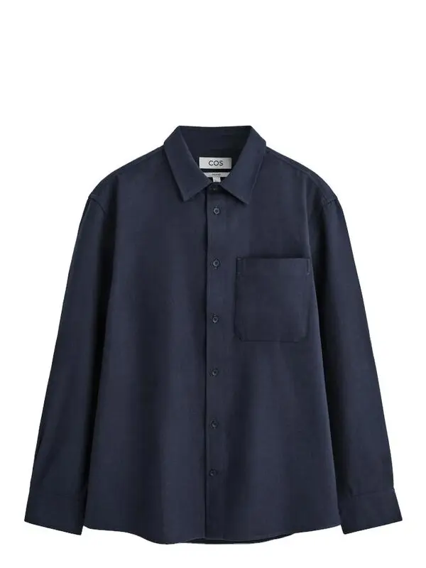 Cos Relaxed Brushed Cotton-blend Shirt - Navy