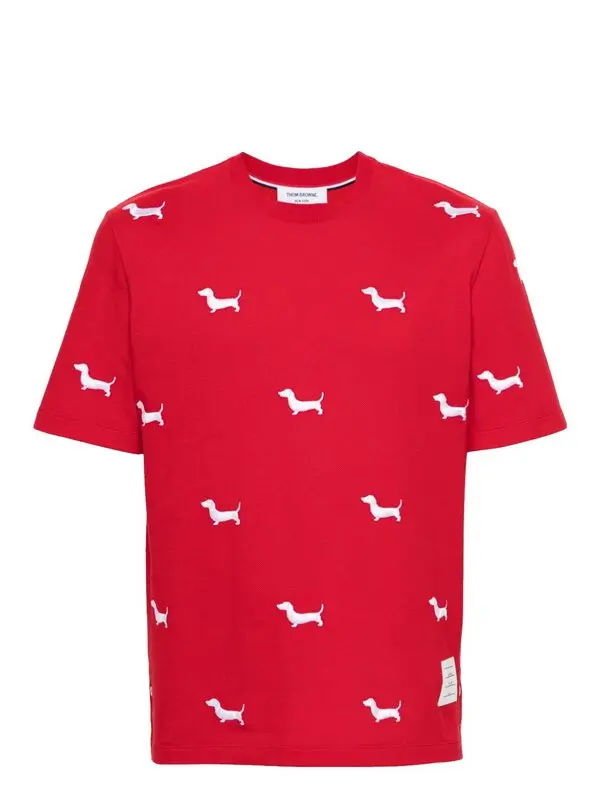 Thom Browne Dog-embroidery T-shirt - Red