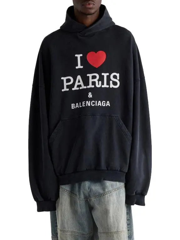 Balenciaga Fit Graphic Hoodie - Faded Washed Black