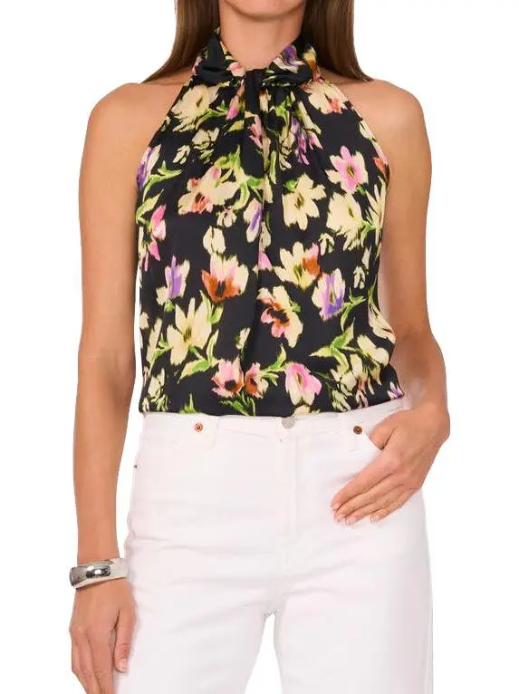 Vince Camuto Floral Sleeveless Top - Rich Black