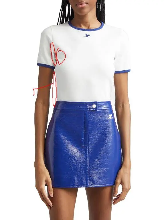 COURREGES Contrast Trim Logo T-shirt - Heritage White/mineral Blue