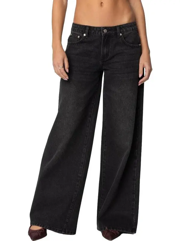EDIKTED Vyxen Wide Leg Jeans - Black-washed