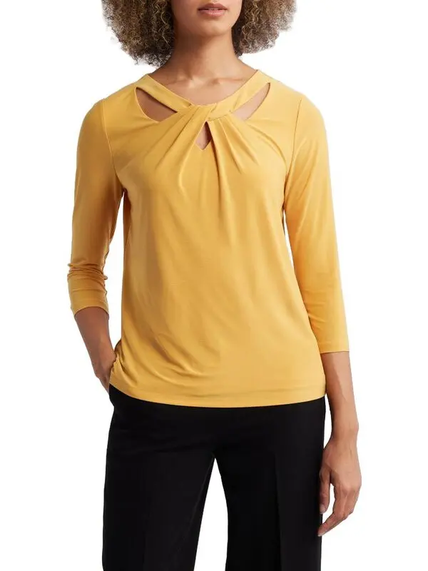 KASPER Sleeveless Twist Front Top - Gold Signature