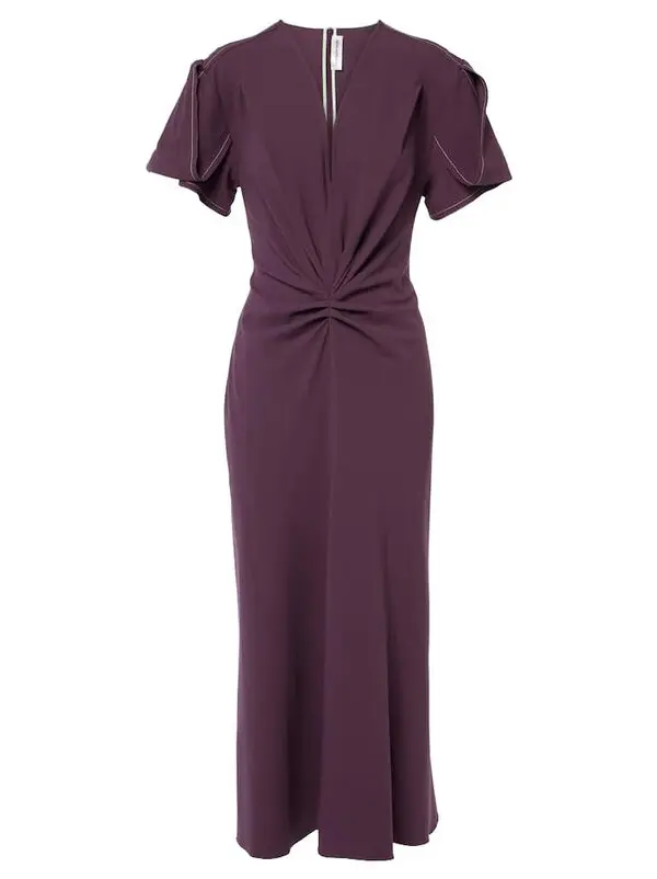Victoria Beckham Gathered Wool-blend Midi Dress - Purple