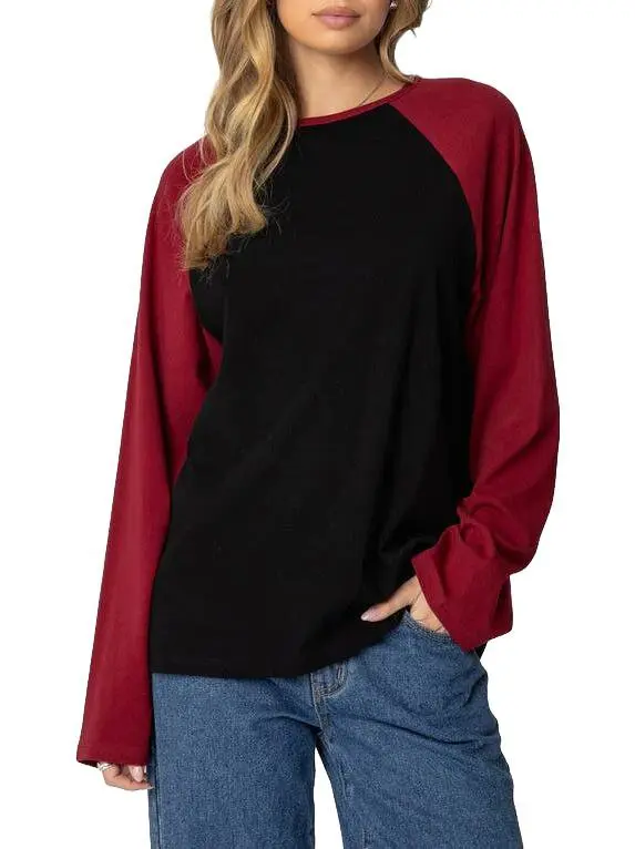 EDIKTED Oversize Long-sleeve Stretch Cotton T-shirt - Black