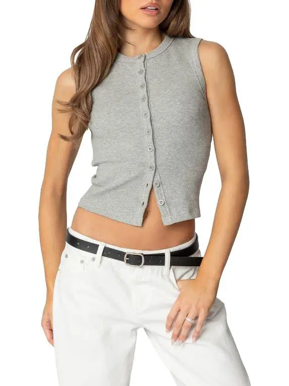 EDIKTED Basel Ribbed Crop Top - Gray-melange