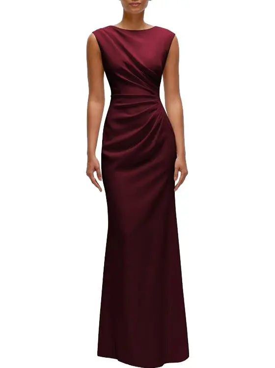 After Six Ruched Cap Sleeve Crepe Trumpet Gown - Cabernet