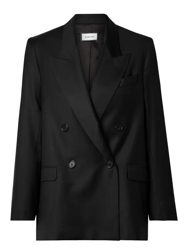 BEARE PARK Double-breasted Wool-twill Blazer - Black