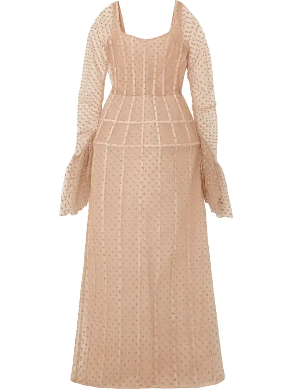 SANDRA MANSOUR Euphoria Glittered Swiss-dot Tulle Maxi Dress - Neutrals