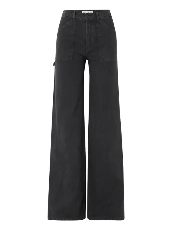 NILI LOTAN Quentin Cotton-twill Wide-leg Pants - Black