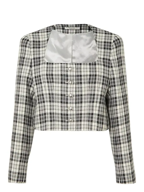 Alessandra Rich Cropped Prince Of Wales Checked Wool Jacket - Gray