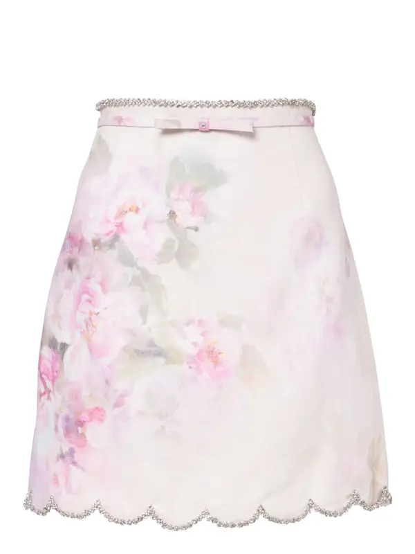 Zimmermann Crush Floral Linen Miniskirt - Pink