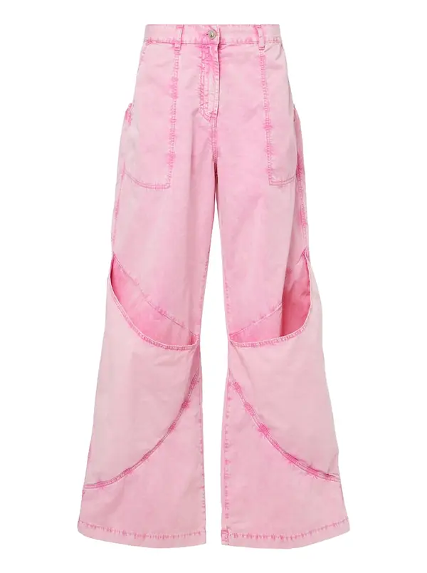 Attico Mid-rise Wide-leg Cotton Canvas Pants - Pink