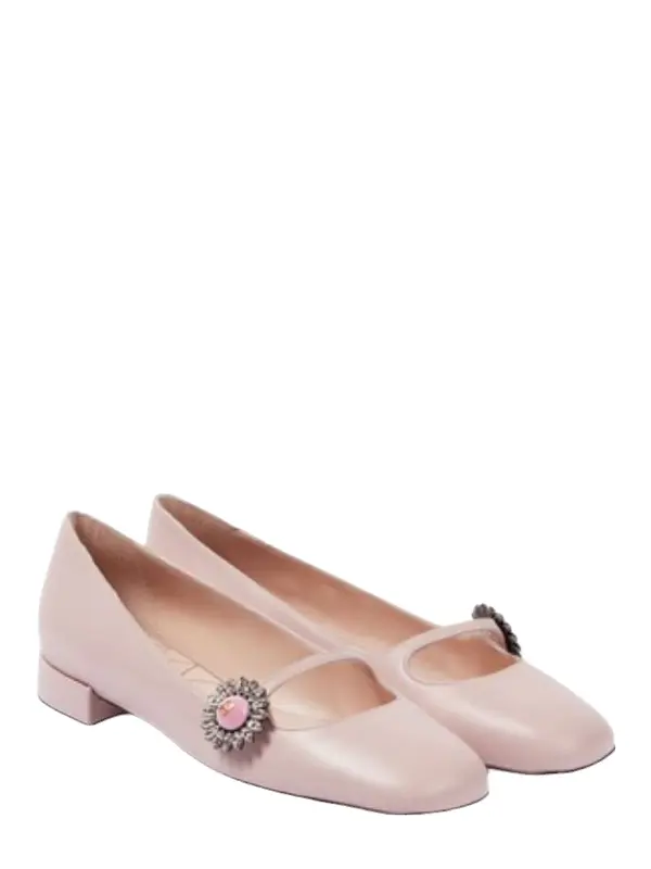 Valentino Garavani Leather Mary Jane Flats - Pink