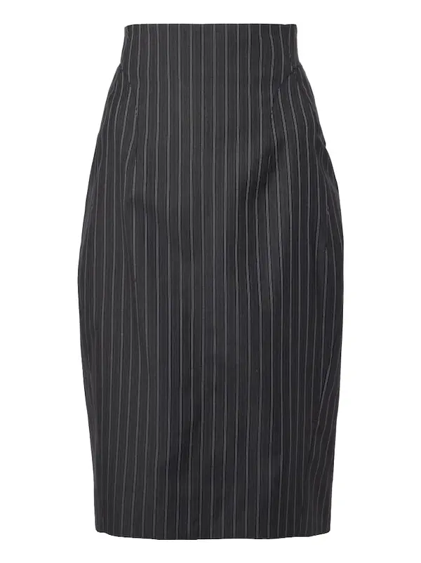 MUGLER Pinstripe Wool-blend Midi Skirt - Black