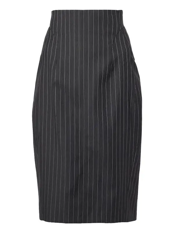 MUGLER Pinstripe Wool-blend Midi Skirt - Black