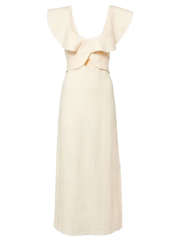 Johanna Ortiz Ruffled Linen Midi Dress - Beige