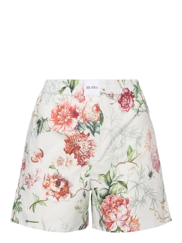 Attico Floral Cotton Poplin Shorts - Multicoloured
