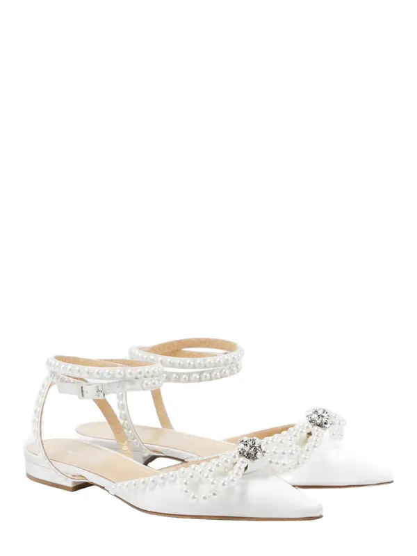 Mach & Mach Double Bow Embellished Ballet Flats - White