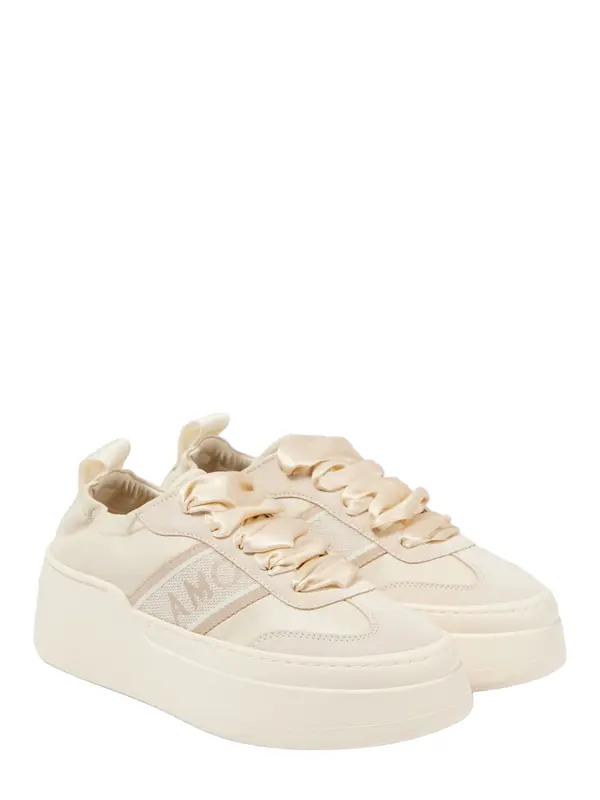 FERRAGAMO Suede-trimmed Leather Platform Sneakers - Beige