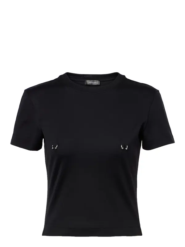 MUGLER Ruched Cotton Top - Black