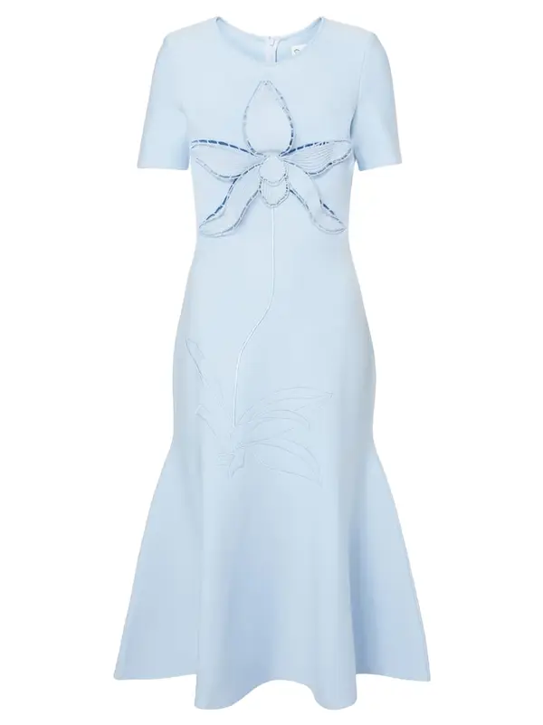 Oscar De La Renta Orchid-appliqué Jacquard Cocktail Dress - Blue
