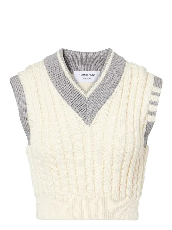 Thom Browne Cropped Cable-knit Wool Vest - White