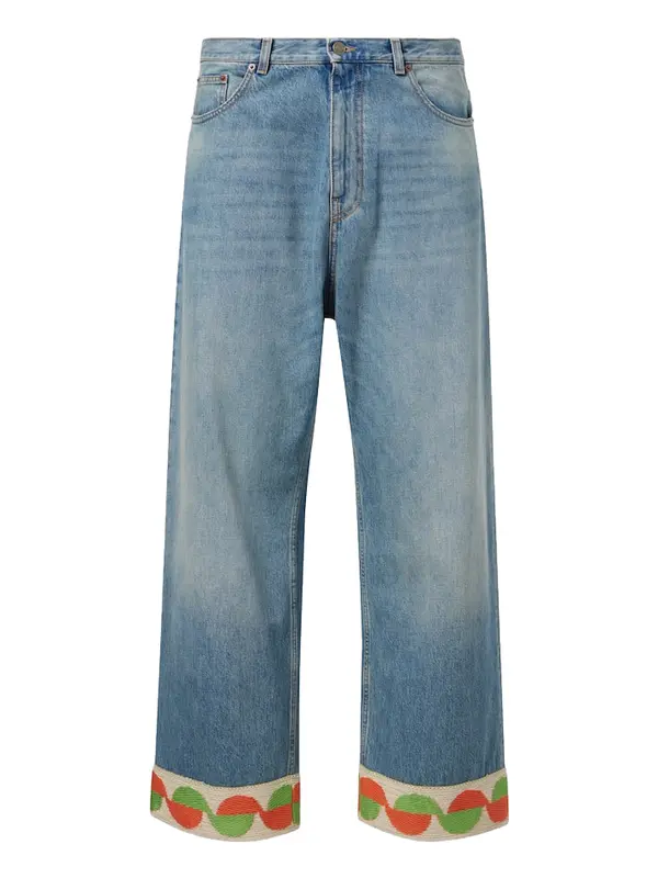 Valentino Garavani Jacquard-trimmed Wide-leg Jeans - Blue