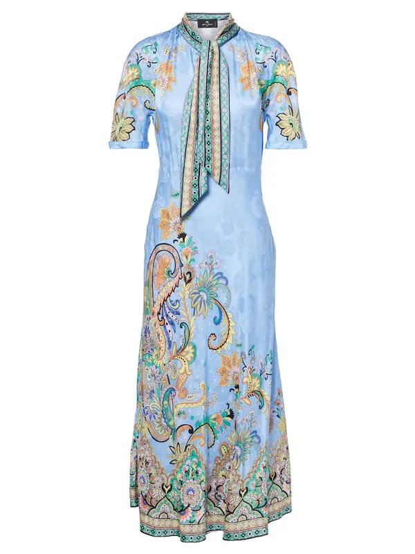 Etro Paisley Satin Midi Dress - Blue