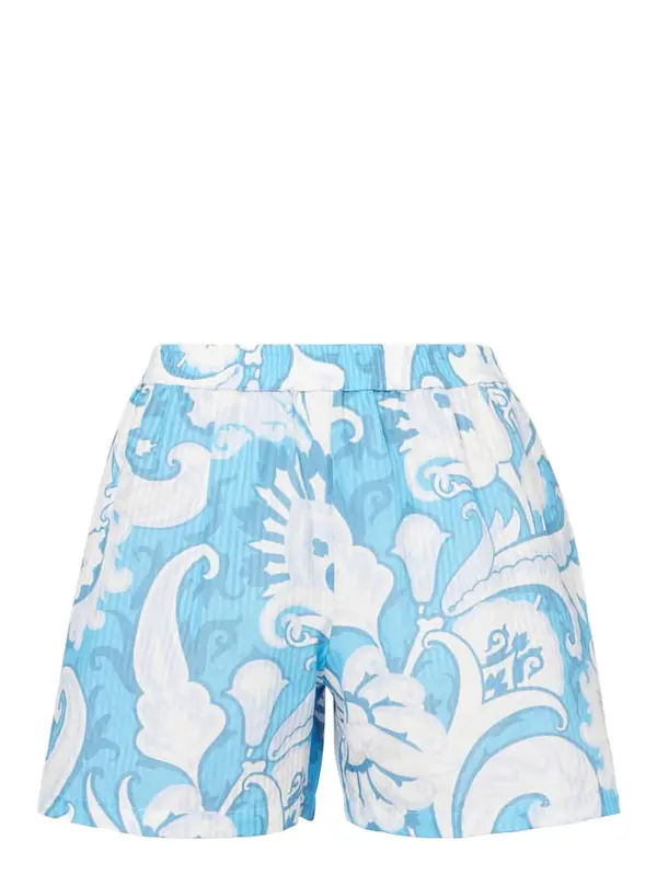 Etro Paisley Cotton And Silk Shorts - Blue