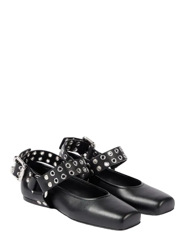 Alaïa Studded Leather Mary Jane Flats - Black