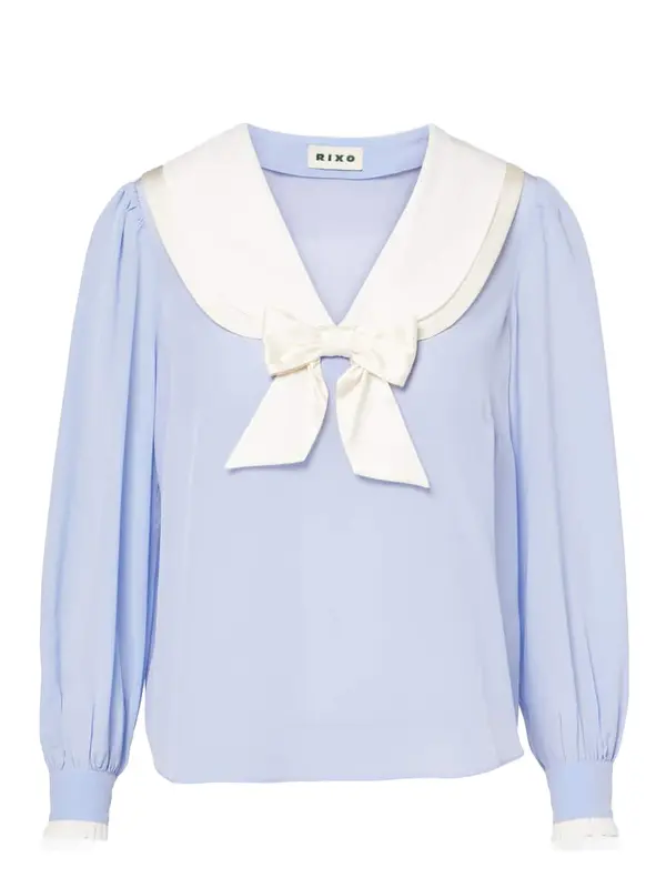 Rixo Eimer Silk Top - Blue