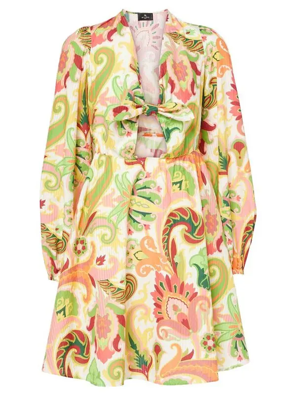 Etro Floral Cotton And Silk Minidress - Multicoloured
