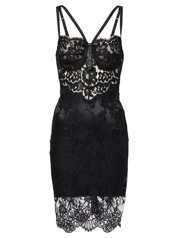 Dolce & Gabbana Cotton-blend Lace Minidress - Black