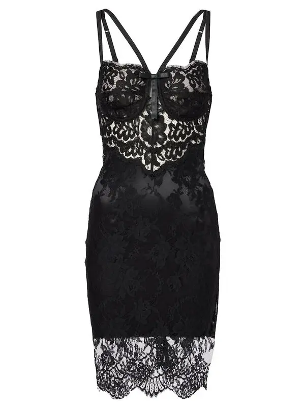 Dolce & Gabbana Cotton-blend Lace Minidress - Black
