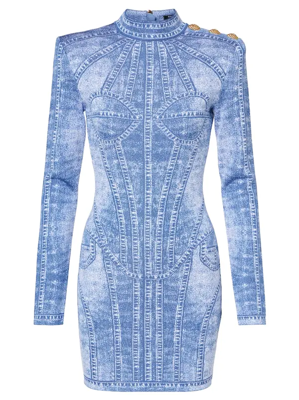 Balmain Trompe L'œil Jacquard Minidress - Blue